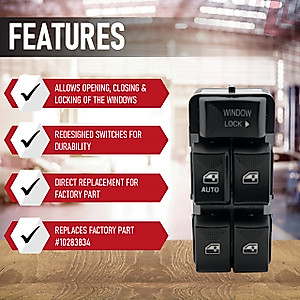 Master Power Window Switch - Driver Side Door - Compatible with Chevy Impala & Buick Rendezvous 2000-2005 - Replaces GM part 10283834, 10422427, 901-001