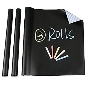 3 Rolls Black Chalkboard Contact Paper - 17" x 78.7" Extra Large Adhesive Blackboard Wallpaper Wall Decal Sticker