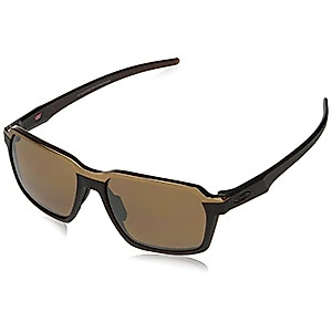 Oakley Men's OO4143 Parlay Rectangular Sunglasses, Matte Rootbeer/Prizm Tungsten Polarized, 58 mm