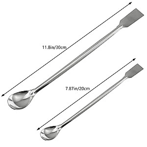 Lind Kitchen 2PCS 20cm/30cm Stainless Steel Lab Spoon Spatula Laboratory Sampling Spoon Mixing Spatula (One Spoon Side and One Shovel Side), Experiment Equipment