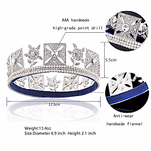 YOVECATHOU Retro Rhinestone Pearl King Queen Crown Full Circle Crown Wedding Headdress For Birthday Party Prom Cosplay (With Flannelette)