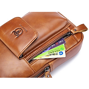 BULLCAPTAIN Genuine Leather Sling Bag for Men Leather Casual Crossbody Shoulder Backpack Travel Hiking Vintage Chest Bags Mens Daypacks (Brown)