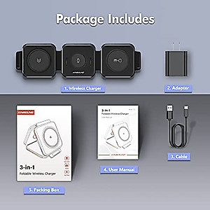 Wireless Charger 3 in 1,Magnetic Foldable 3 in 1 Charging Station,Fast Wireless Charging Dock,Compatible with iPhone 14/Pro/Max/Plus/13/12 Series,AirPods 3/2/Pro,iWatch(with Adapter)