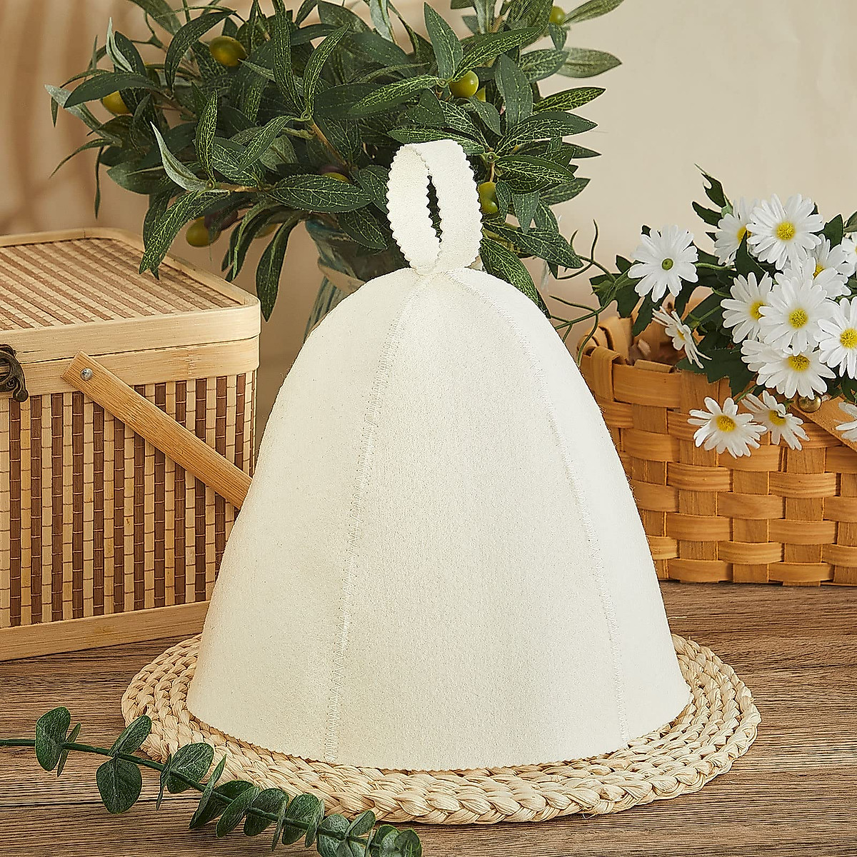 JaGely 2 Pcs Sauna Hat Vaporarium Hat Sauna Wool Hat Russian Banya Cap for Men Women Bath Accessories (Gray,White)