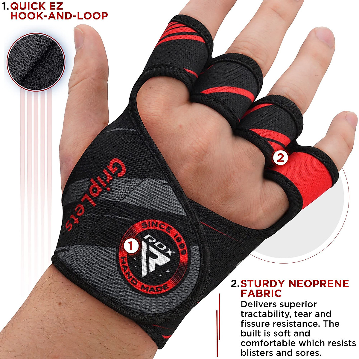 RDX Weight Lifting Gloves Grips, Workout Gym Fitness, Ventilated Anti-Slip Open Back Gripper, Deadlift Strength Training HIIT Exercise, Women Men Rowing Cycling Hanging Climbing Gymnastics Pull Ups