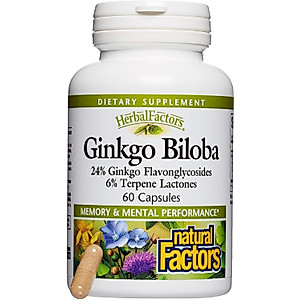 HerbalFactors by Natural Factors, Ginkgo Biloba, Supports Memory, Mental Performance and Healthy Brain Function, 60 capsules (60 servings)