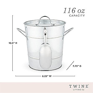 Twine Ice Bucket With Lid And Ice Scoop, Galvanized Metal Drink Tub, Wine And Beer Chiller, Holds 5.35 Gallons