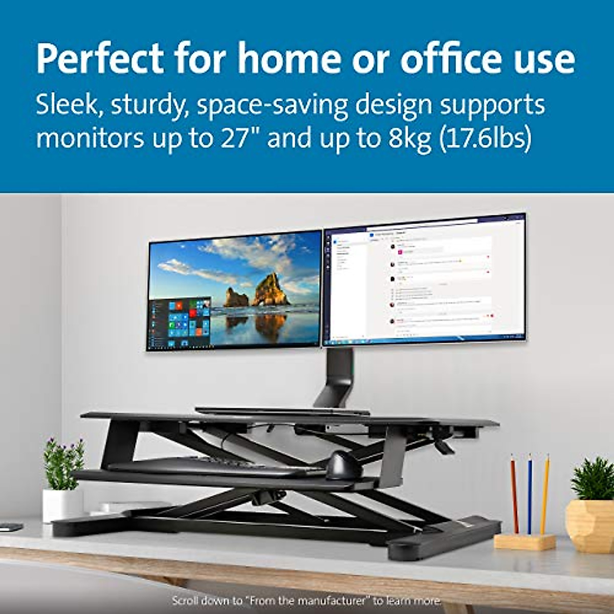 Kensington Dual Monitor Mount for Desk, C-clamp Vesa Monitor Stand Fits 2 Ultrawide Monitors Up to 27 Inches, Low Profile Monitor Stand, Height Adjustable Rotating Free Standing Monitor Arm, Black