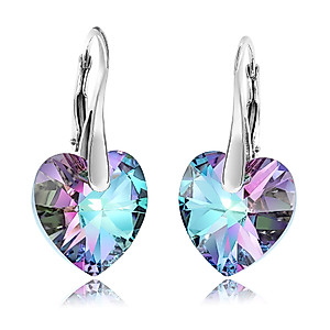 Chic Bijoux Heart Shaped Earrings for Women - Made with 925 Sterling Silver and Austrian Crystals - Birthday Ideas for Mom, Hypoallergenic Jewelry, Purple