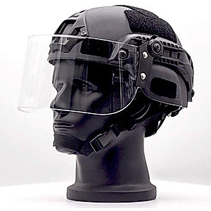 Hunting Explorer Airsoft MICH 2000 ACH Tactical Helmet with Clear Visor NVG Mount and Side Rail, Black, 11.81 x 11.34 x 7.09inch