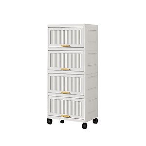 Holaki 4 Tier Tall Dresser, Plastic Vertical Storage Bins Flip Open Storage Box Organizer With Wheels for Bedroom Entryway Dorm,White