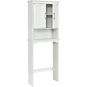 BestComfort Over The Toilet Storage Cabinet, Bathroom Space Saver with Adjustable Inside Shelf and Open Bottom Shelf, Toilet Rack Organizer with Double Doors (25inchx 9inchx 66inch), White