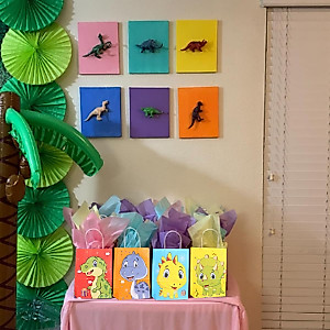 AHYCS Dinosaur Party Bags - 24Pcs Dinosaur Party Favor Bags, Candy Treat Bag for Dinosaur Party, Goody Gift Bags with Handle, Great for Party Decorations and Dinosaur Theme Birthday Party