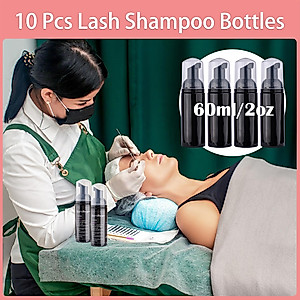 50pcs Lash Extension Cleaning Kit for Clients,10pcs Lash Brushes,10pcs Eyelash Cleaning Brush with Tubes,10pcs Lash Bottles,10pcs Eyelash Aftercare Bags,10pcs Lash Shampoo Label Stickers(Black)