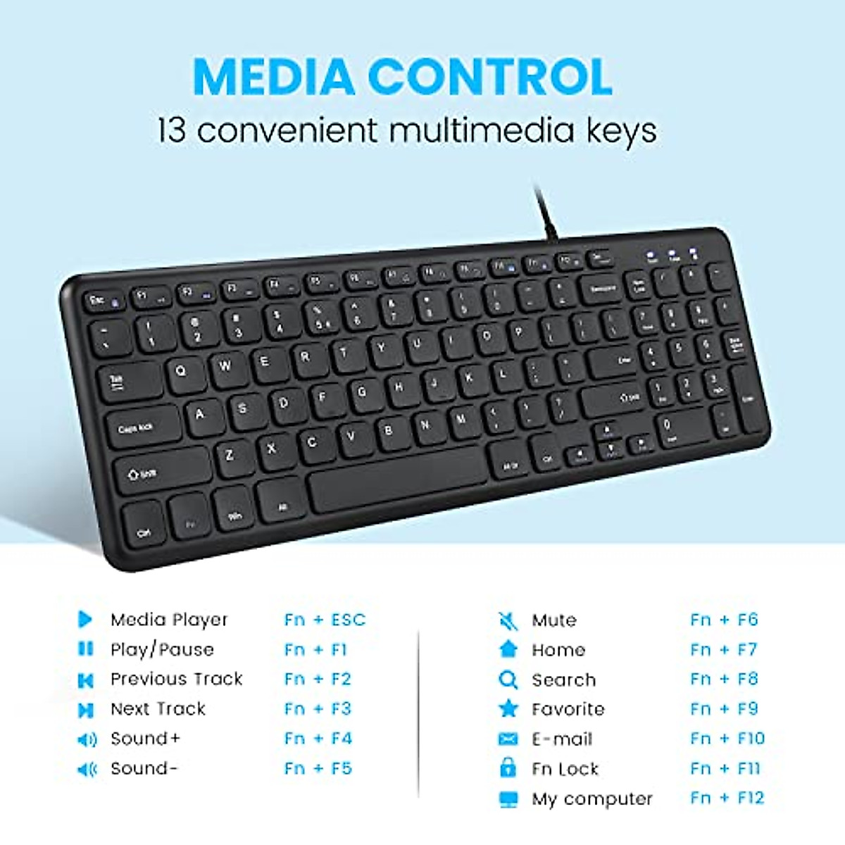 Perixx PERIBOARD-213U Wired Silent USB Scissor Keyboard - 14.45x4.76x0.70 Inches Compact Design with Number Pad - Black - US English (PB-213BUS-11738)