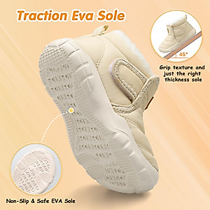 QFH Unisex-Child Cold Weather Boots Slip On Shoes Toddler Boots Hook and Loop Toddler Shoes Pre Walkers Shoes for Babies Beige 18-24 Months Infant