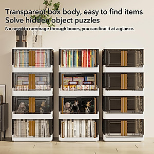 BOQORAD Stackable Storage Bins with Lids, 10 Gal Collapsible Plastic Storage Bins With Wheels, Folding Storage Cabinet with Doors, Foldable Toy Clothes Organizer for Closet Home Dorm, 4 Pack White