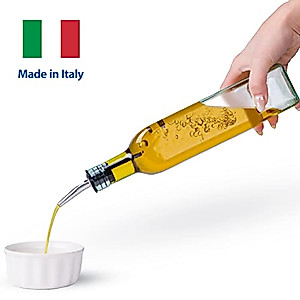 EHOMEA2Z Italian Glass Olive Oil Dispenser Bottle - 16 Oz, Clear Oil and Vinegar Cruet with Stainless Steel Spout for Kitchen, Slight Green Tint (1, 473ml)