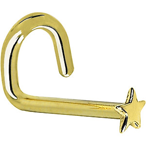 Body Candy Solid 14k Yellow Gold Star Left Nose Stud Screw 20 Gauge 1/4"