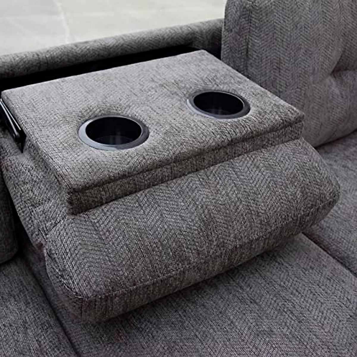UBGO Furniture Sets,Living Room Sectional Sofa,L Shaped Storage Ottoman, Upholstered Sofá with 2 Cup Holder,Couch Longue for Indoor Home Apartment Office, Grey Left Chaise
