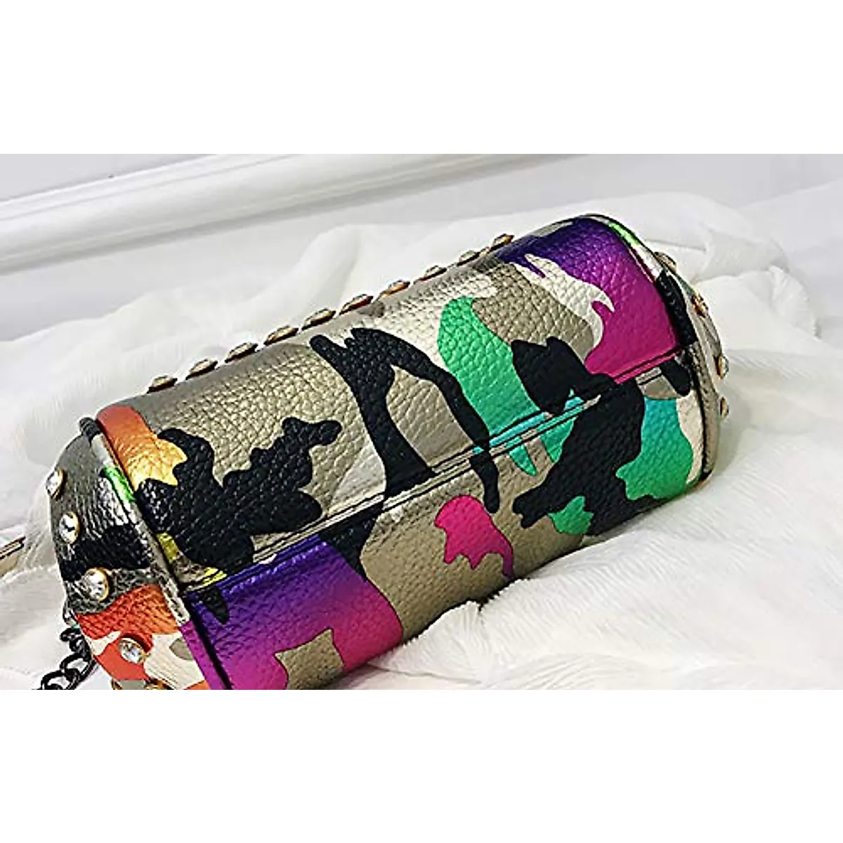 QZUnique Women Glitter Sequin Lock Top Handle Handbag Evening Purse Crossbody Shoulder Bag with Chain Strap