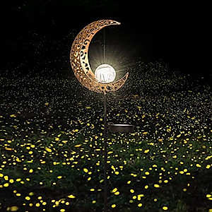 Edeco Outdoor Solar Lights Garden, Moon Crackle Glass Globe Stake Metal Waterproof  LED Lights for Pathway, Lawn, Patio, Yard