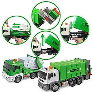 ArtCreativity Sanitation Trucks Set, Pack of 2, Light Up Garbage Trucks for Boys and Girls with Movable Parts, Sound, and LEDs, Push and Go Toy Sanitation Truck Set, Car Toys for Kids Ages 3 and Up