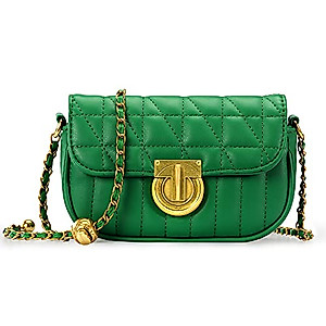 Milan Chiva Women's Crossbody Handbags Quilted Satchel Bag Ladies Stylish Evening Bag Clutch Purses with Chain Shoulder Strap Green ABU-MC-1001GN