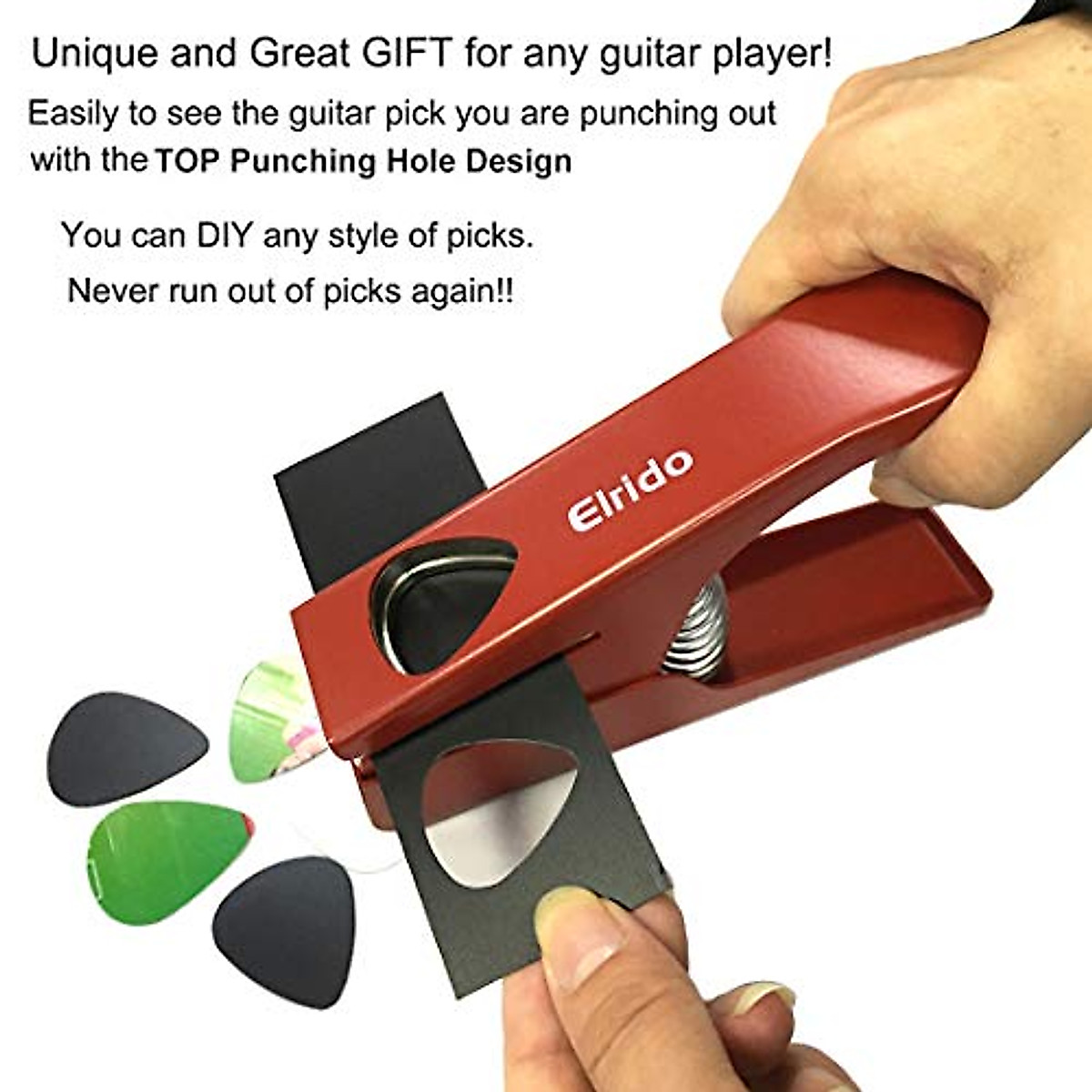 Guitar Picks Maker Picks Puncher Cutter with 2 PCS Starter Strip Sheets by Elrido - DIY Guitar Picks Punch Perfectly Cut Guitar Pick Every Time Cutter Professional Make Picks for Guitar Players