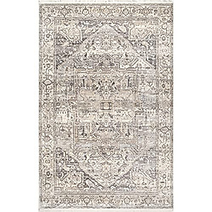 nuLOOM Harriet Vintage Medallion Fringe Area Rug, 7x9, Silver