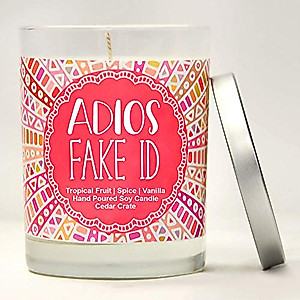 Adios Fake ID Scented Candle - 21st Birthday Gifts for Her, Finally Legal, R.I.P Fake ID, 21st Birthday Candles Gift idea for Women, Happy 21st Birthday for Women, Funny Birthday Gift Ideas