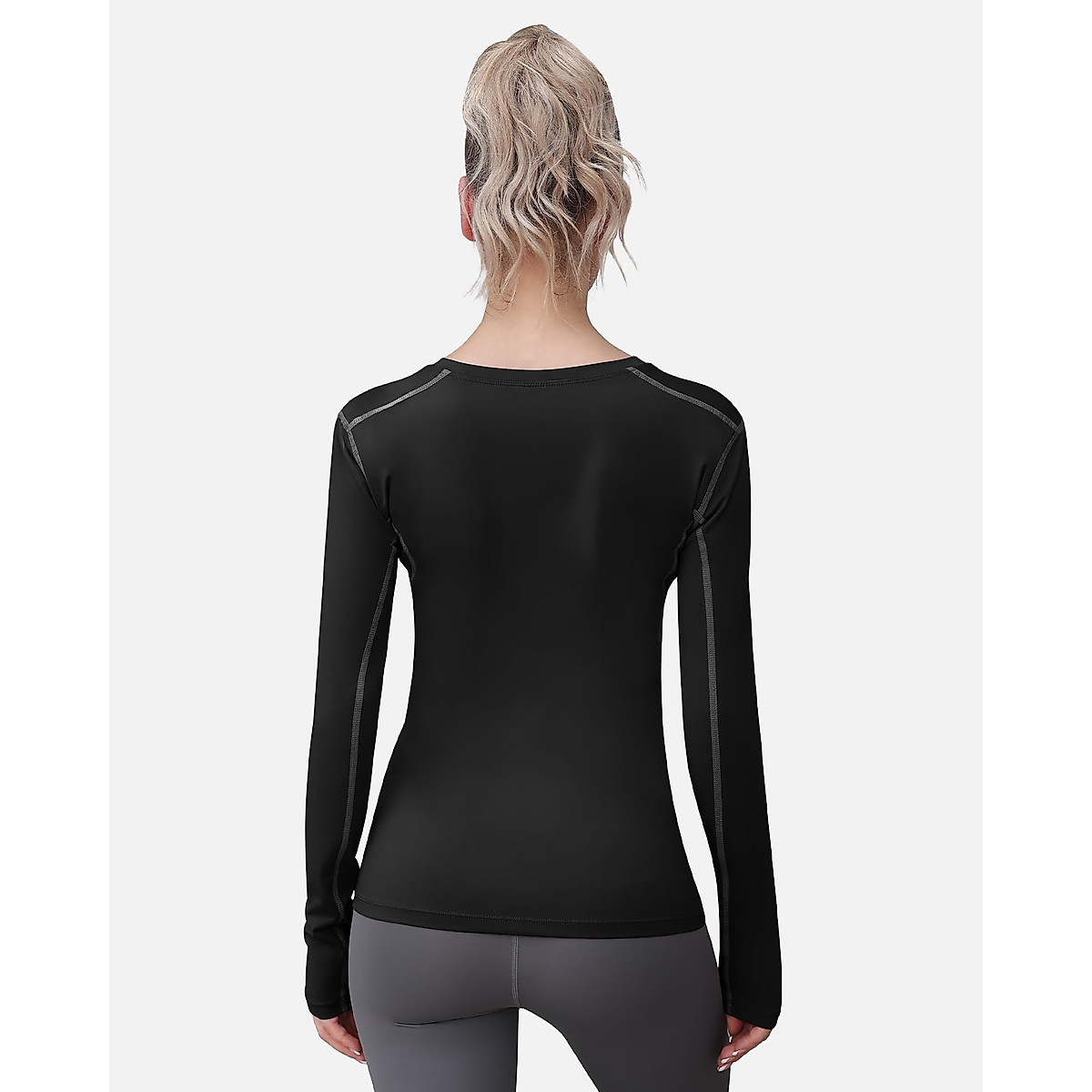 WANAYOU Women's Compression Shirt Dry Fit Long Sleeve Running Athletic T-Shirt Workout Tops (2 Pack(Black+White), X-Large)