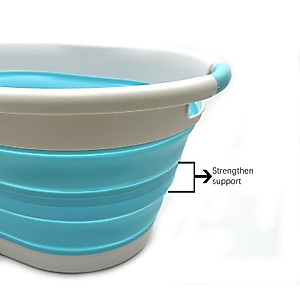 SAMMART 36L (9.5 gallon) Collapsible Plastic Laundry Basket - Oval Tub/Basket - Foldable Storage Container/Organizer - Portable Washing Tub - Space Saving Laundry Hamper, (Oval, Grey/Bright Blue)