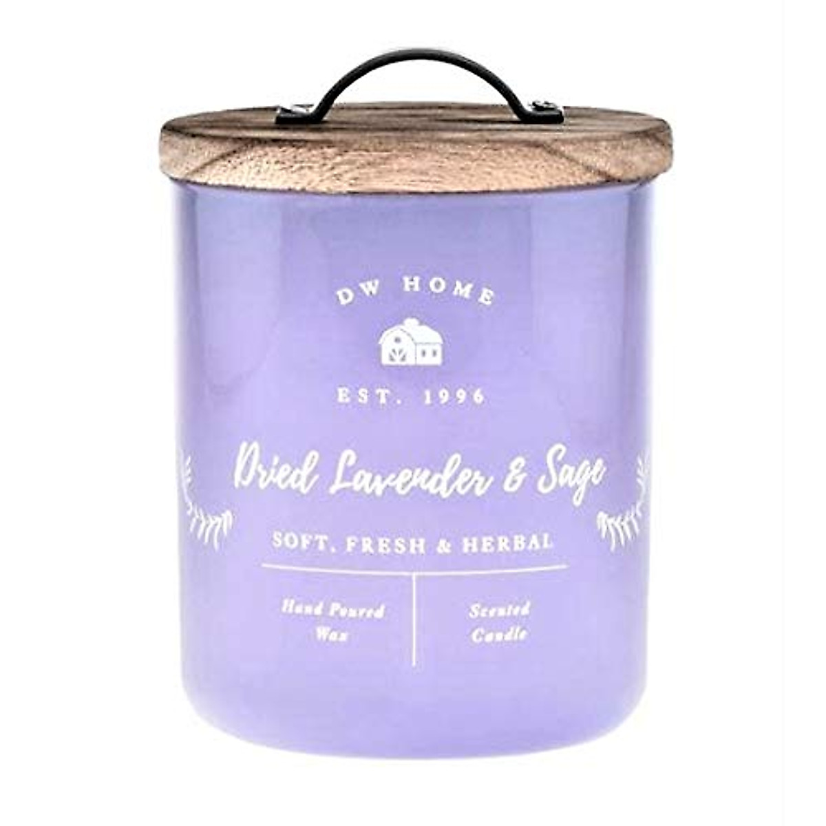 Richly Scented Dried Lavender + SAGE Candle in Medium Glass Jar with Wooden Lid, 8.5 Oz.