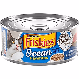 Friskies Purina Natural Wet Cat Food, Ocean Favorites Meaty Bits with Tuna, Crab & Brown Rice - (24) 5.5 oz. Cans