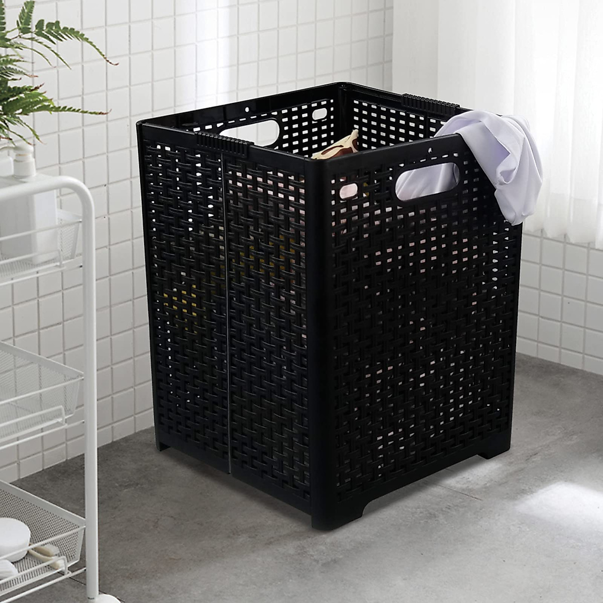 Ucake 42 L Plastic Storage Basket, Folding Laundry Hamper, Black, 2 Packs