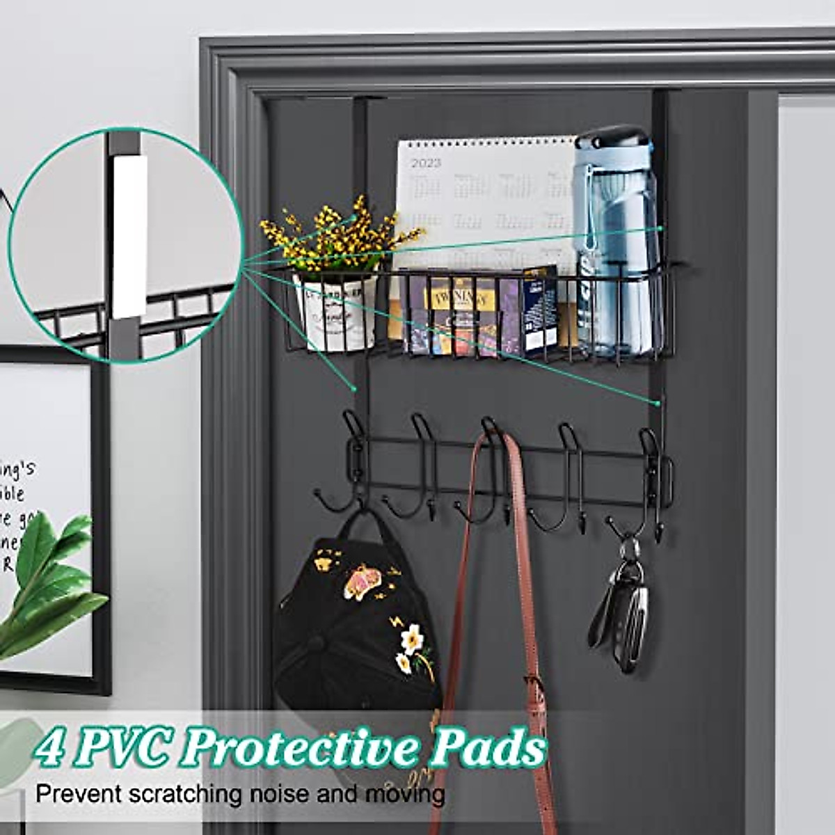 OUTNILI Over The Door Organizer Bathroom - Over Door Hanger Towel Rack with 15 Hooks & 1 Basket - Black Rustproof & Waterproof Stainless Steel Door Organizer for Bathroom Kitchen Bedroom Accessories