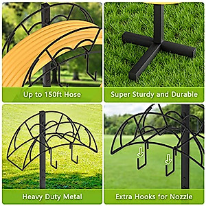 VyGrow Garden Hose Holder Freestanding, Heavy Duty Metal Water Hose Holders for Outside, Detachable Garden Hose Storage Stand Rack, Black