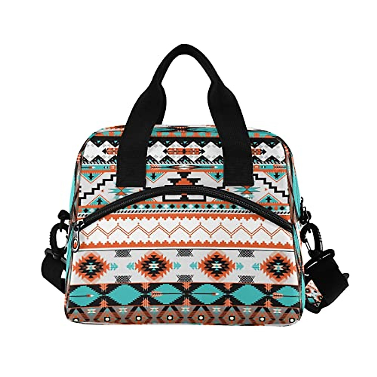 Ethnic Aztec Geometric Lunch Bag Reusable Lunch Tote Bag Thermal Cooler Bag Insulated Lunch Box with Adjustable Shoulder Strap for Office School Outdoor Picnic