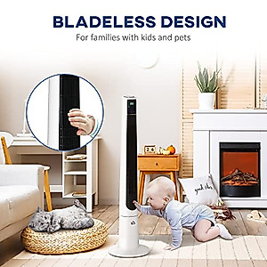 HOMCOM 46.5" Tower Fan Freestanding Cooling Oscillating Fan for Bedroom, 3 Speeds, 12-Hour Timer, LED Display, Remote Control, White