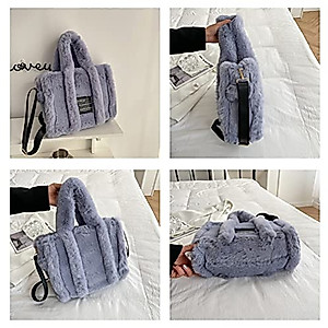 JHTPSLR Light Academia Aesthetic Fuzzy Tote Bag for Women Teen Girls Preppy Fuzzy Tote Bag for School Plush Crossbody Bag (Light Pink)