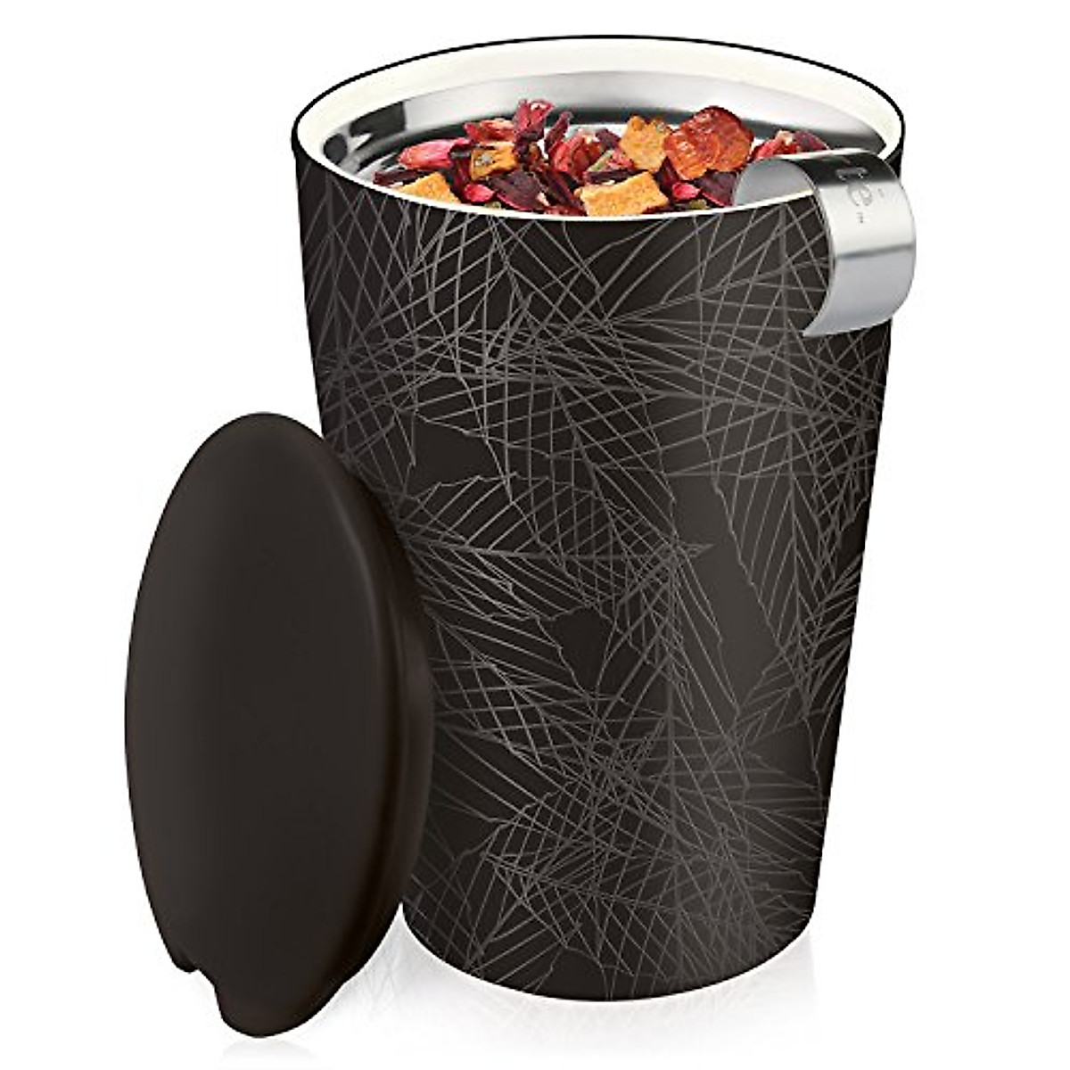 Tea Forte Kati Cup Noir, Ceramic Tea Infuser Cup with Infuser Basket and Lid for Steeping Loose Leaf Tea