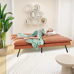 Opoiar Bed Memory Foam Sleeper Sofa Couches Convertible Futon Sets for Living Room with Mattress Included, Adjustable Backrests, Brown Sofabed, Brown-534