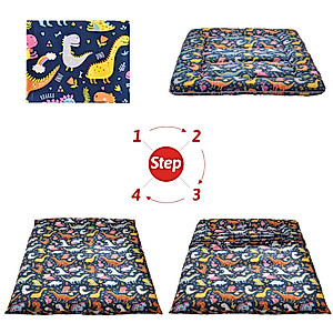 Dinosaur Japanese Floor Futon Mattress for Boys Girls, Thicken Tatami Mat Sleeping Pad Foldable Bed Roll Up Mattress Floor Lounger Bed Couches and Sofas for Kids Queen Size