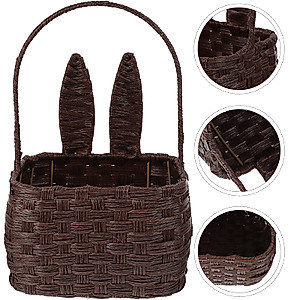 Easter Rattan Basket with Handle Easter Bunny Ear Tote Bag for Eggs Portable Basket Candy Bag for Easter Days Holiday Mini Picnic Wine Woven Gift Basket Coffee