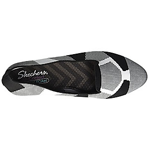 Skechers Women's Cleo-Sherlock-Engineered Knit Loafer Skimmer Ballet Flat, Black/White, 8.5 M US