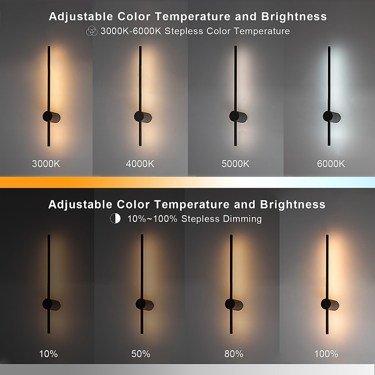 Battery Operated Wall Sconce Set of Two, USB Rechargeable LED Wall Lights with Remote Control, Dimmable Cordless Wall Lamp Indoor, 360° Rotation Reading Lamp for Living Room, Bedroom, Black, 24inch