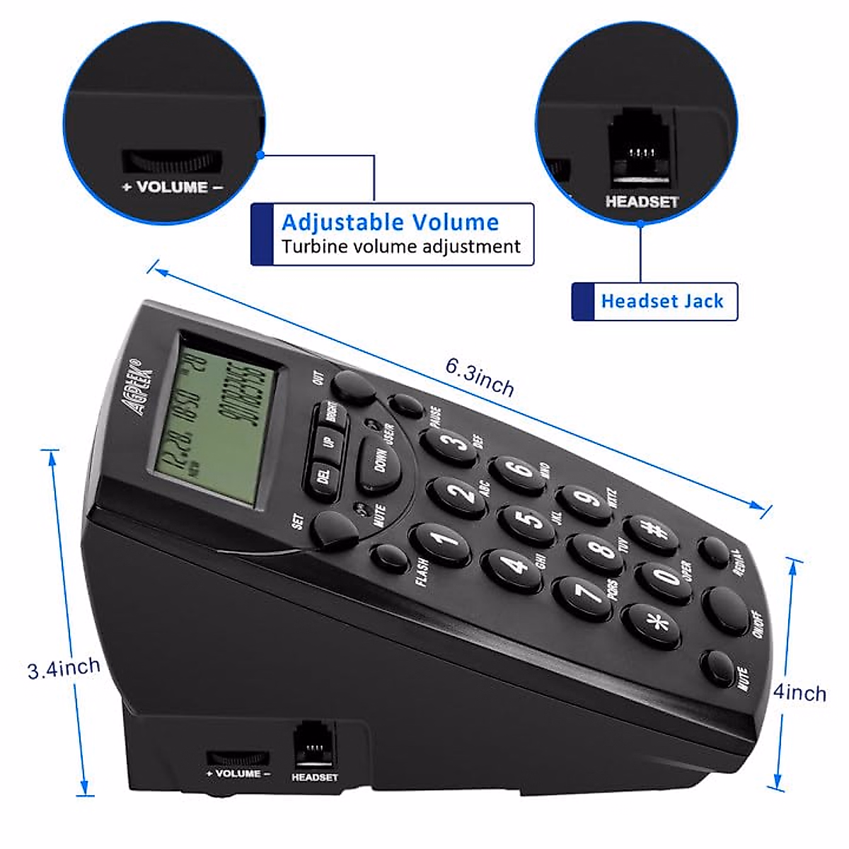 AGPTEK® Call Center Dialpad Headset Telephone with Tone Dial Key Pad & REDIAL