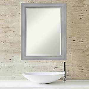 Amanti Art Bathroom Mirror, Flair Polished Nickel Wall Mirror for use as Bathroom Vanity Mirror Over Sink (28 x 22 in.) Beveled Mirror, Silver Mirror, Casual Mirror from WI, USA