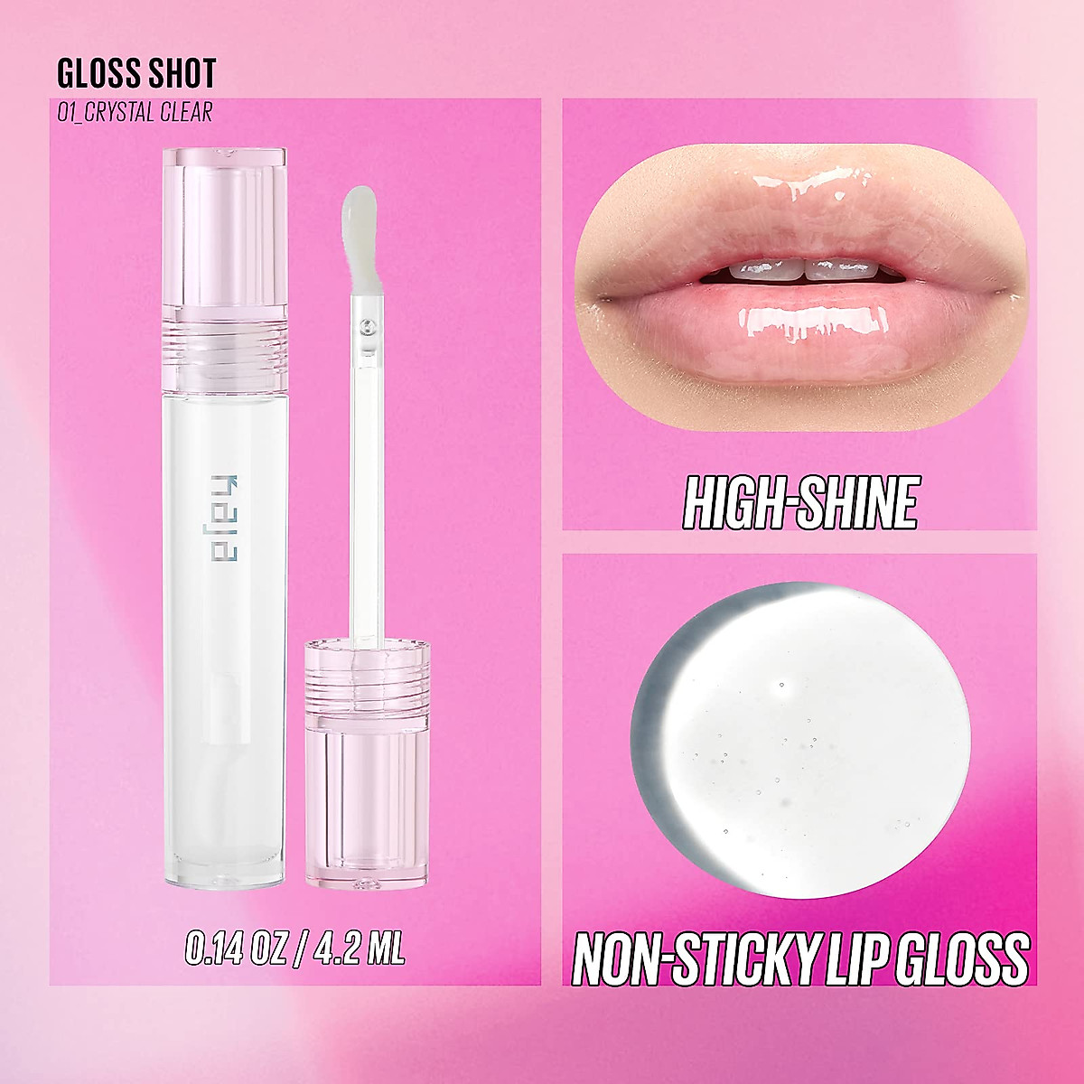 Kaja Lip Balm - Gloss Shot 01 Crystal Clear | High Shine, Non-Sticky, with Jojoba Oil, Sheer, Hydrating, Juicy, Plumper Looking, Non-irritating, Shea Butter, Nourishing Treatment, 0.14 FL Oz